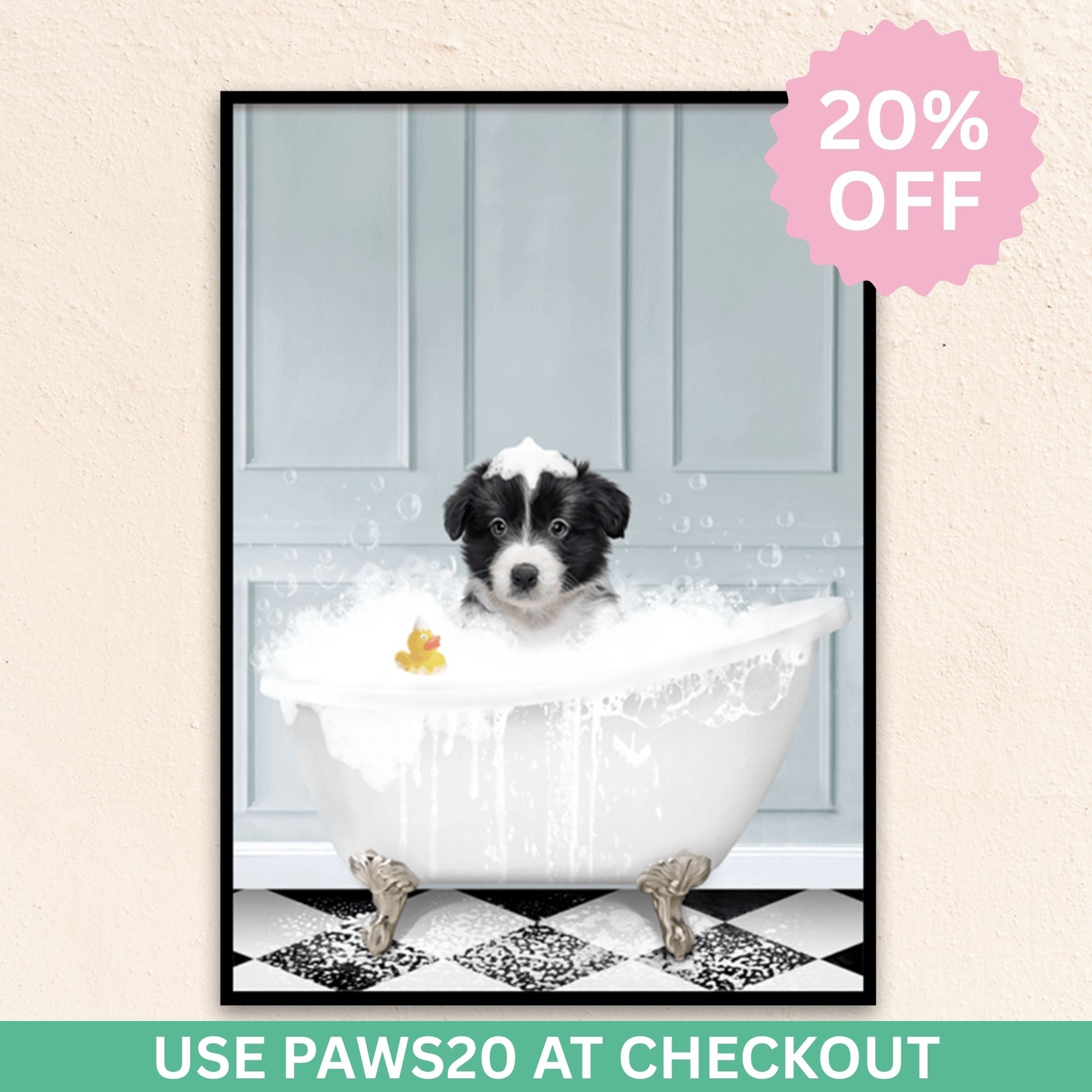 Custom Bathroom Art Dog Portrait | In The Bath Tub