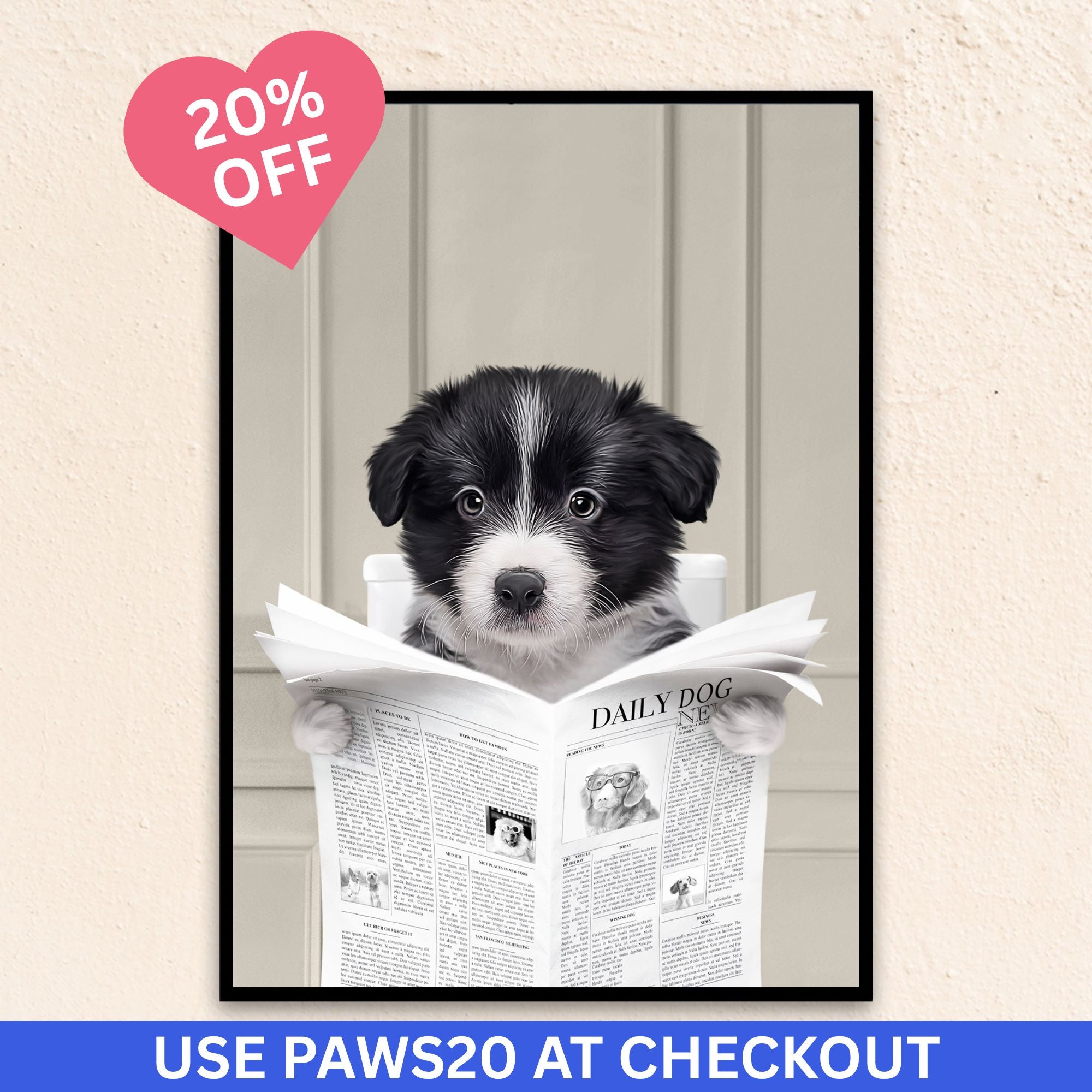 Funny Dog Portrait – Gray Newspaper Art | Portrait My Pets